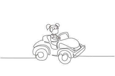 Single continuous line drawing girl driving car Vector Image