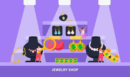 Cartoon jewelry shop showcase precious Royalty Free Vector