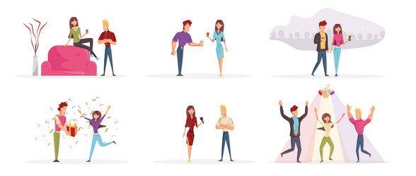 Cheerful people at party cartoon characters set Vector Image