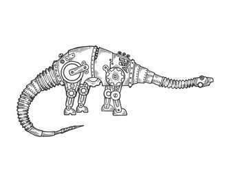 Mechanical dinosaur animal engraving Royalty Free Vector