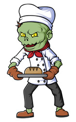 Scary chef zombie standing and holding knife Vector Image