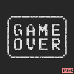 Pixel game over text with three hearts Royalty Free Vector