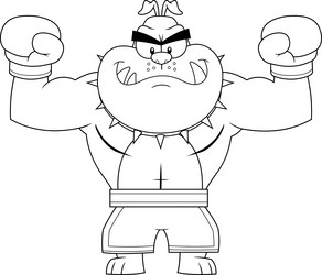 Outlined bulldog cartoon character boxing Vector Image