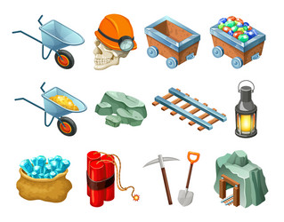Mining items game cartoon icons set Royalty Free Vector