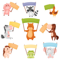 Animals holding blank banners and sign boards Vector Image