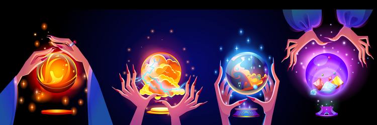 Magic glowing fortune glass ball in female hands Vector Image