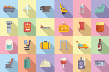 First class travel icons set outline Royalty Free Vector