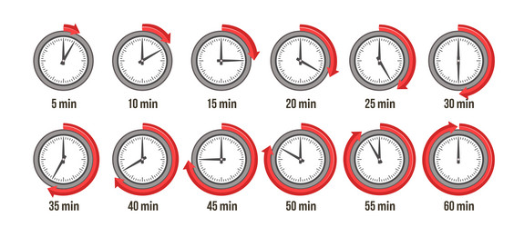 Timer clock stopwatch icon set label preparation Vector Image