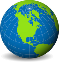 Earth globe with green world map and blue seas Vector Image