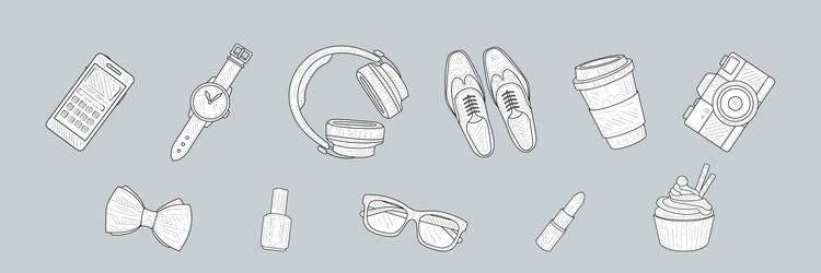 Personal belonging and stuff hand drawn sketch Vector Image