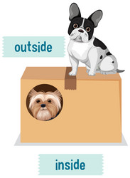 Preposition wordcard with dog and box Royalty Free Vector