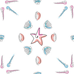 Hand drawn pink orange sea shells and star fish Vector Image