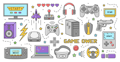Retro game icons set Royalty Free Vector Image
