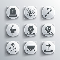 Set halloween witch cauldron crossed bones Vector Image