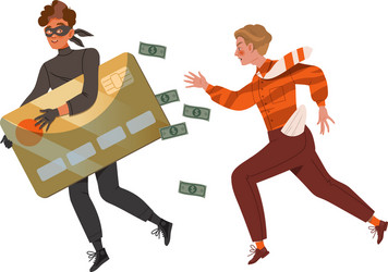 Man criminal in mask escaping with computer Vector Image