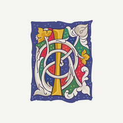 R letter drop cap logo with interlaced vine and Vector Image