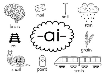 Ai digraph with words educational poster for kids Vector Image