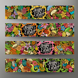 Cartoon cute colorful doodles happy easter banners