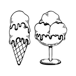 Coloring book ice cream sweets set hand drawn Vector Image