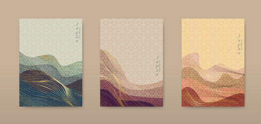 Japanese landscape background set cards gold line Vector Image
