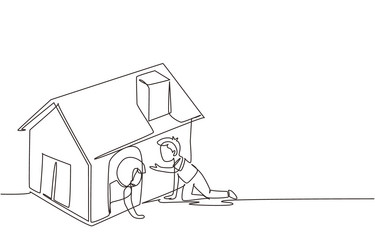 Continuous one line drawing siblings boy and girl Vector Image