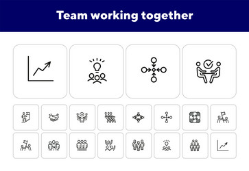 Team working together line icon set Royalty Free Vector