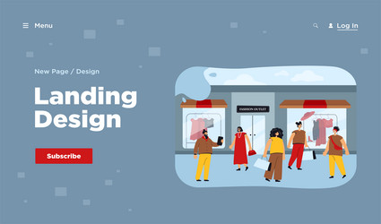 Happy consumers choosing clothes in shop Vector Image