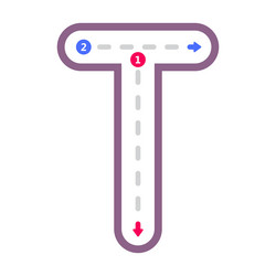 Tracing alphabet letter t lowercase prewriting Vector Image