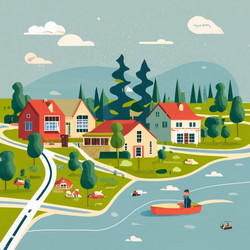 Suburban map in flat style Royalty Free Vector Image