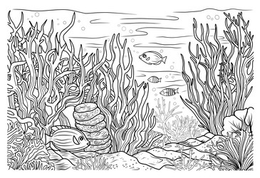 Underwater world coloring page life Royalty Free Vector