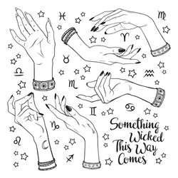 Hand drawn set of female witches hands Royalty Free Vector