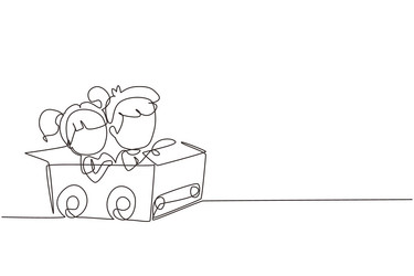 Continuous one line drawing siblings boy and girl Vector Image
