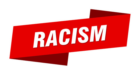 No to racism ribbon round red sign Royalty Free Vector Image