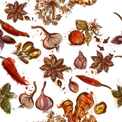 Spice food ingredient seamless pattern background Vector Image