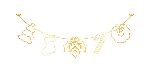 Gold christmas garland outline doodle Royalty Free Vector