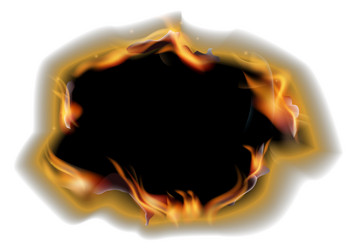 Fire hole in paper burning flame realistic damage Vector Image