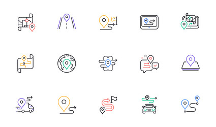 Road map line icons journey path route map Vector Image