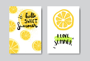 Set hello summer lemon badge isolated typographic Vector Image