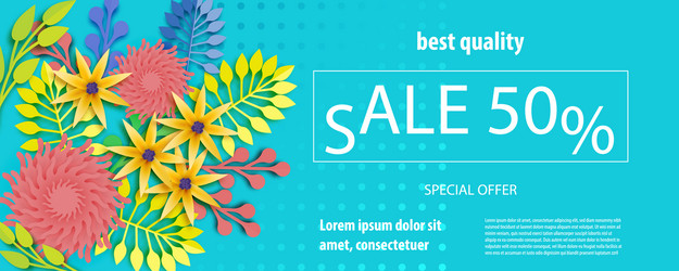 Horizontal paper flower sale banner Royalty Free Vector