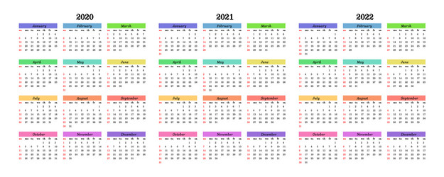 2020 2021 2022 2023 calendar print template Vector Image