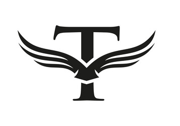 Letter t transportation logo with wing shield Vector Image