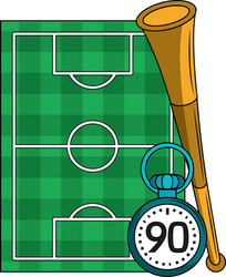 Soccer playfield with horn and timer symbols Vector Image
