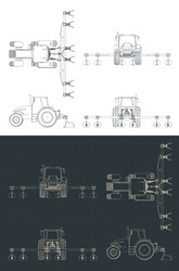 Tractor with plowing equipment drawings Royalty Free Vector
