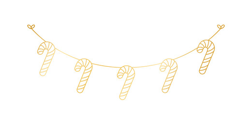 Gold candy cane garland doodle line art Royalty Free Vector