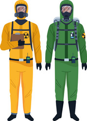 Workers wearing biosafety suits characters Vector Image