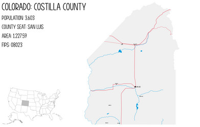 Large and detailed map of costilla county Vector Image