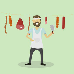 Young butcher cut the meat shop cartoon Royalty Free Vector