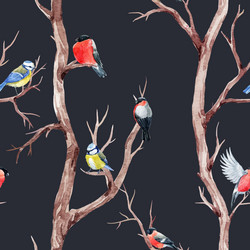 Fall trees and birds pattern Royalty Free Vector Image