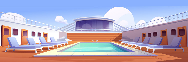 Cruise ship in ocean water near beach cartoon Vector Image