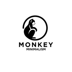 Premium minimalism monkey on round logo icon Vector Image
